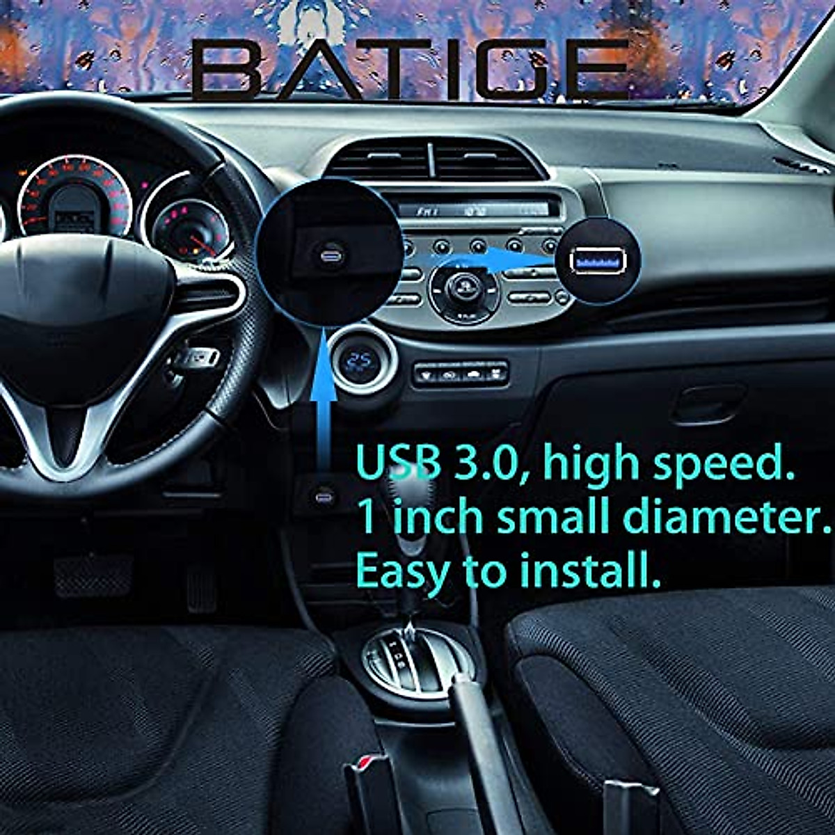 BATIGE Small USB 3.0 Male to Female AUX Flush Panel Mount Extension Cable for Car Truck Boat Motorcycle Dashboard 3ft