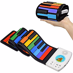 Roll Up Piano 49 Keys Portable Upgrade Rechargeable ElectronicPiano Keyboard for Kids/Beginners Rainbow