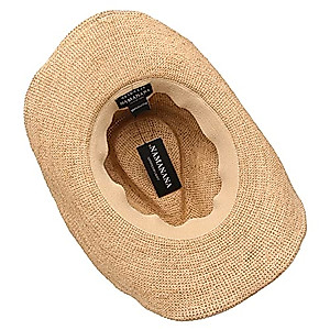 NAMANANA Raffia Straw Cowboy Hat,Women Men Crocheted Summer Straw Hats,Western Cowboy Hat,Beach Sun Hats,Medium Natural