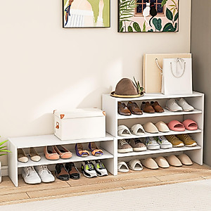 Tangkula Stackble White Shoe Rack, 6-Tier Space Saving Corner Shoe Shelf for 18 Pairs, 3-in-1 Adjustable Vertical Shoe Stand for Front Door Entryway (1, White)