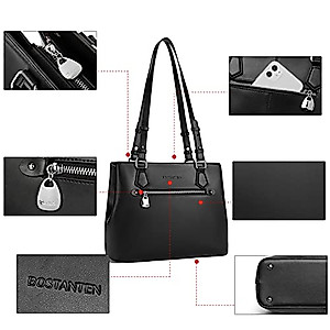 BOSTANTEN Women Handbag Genuine Leather Shoulder Bags Soft Designer Top Handle Purses Black