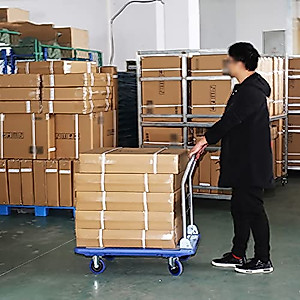 Generic Hand Truck Plastic Flatbed Trolley Metal Foldable Handle and Swivel Wheels fit for Warehouse Platform Hand Truck Factory Load Capacity 660lb Utility Cart (Size : Mute)