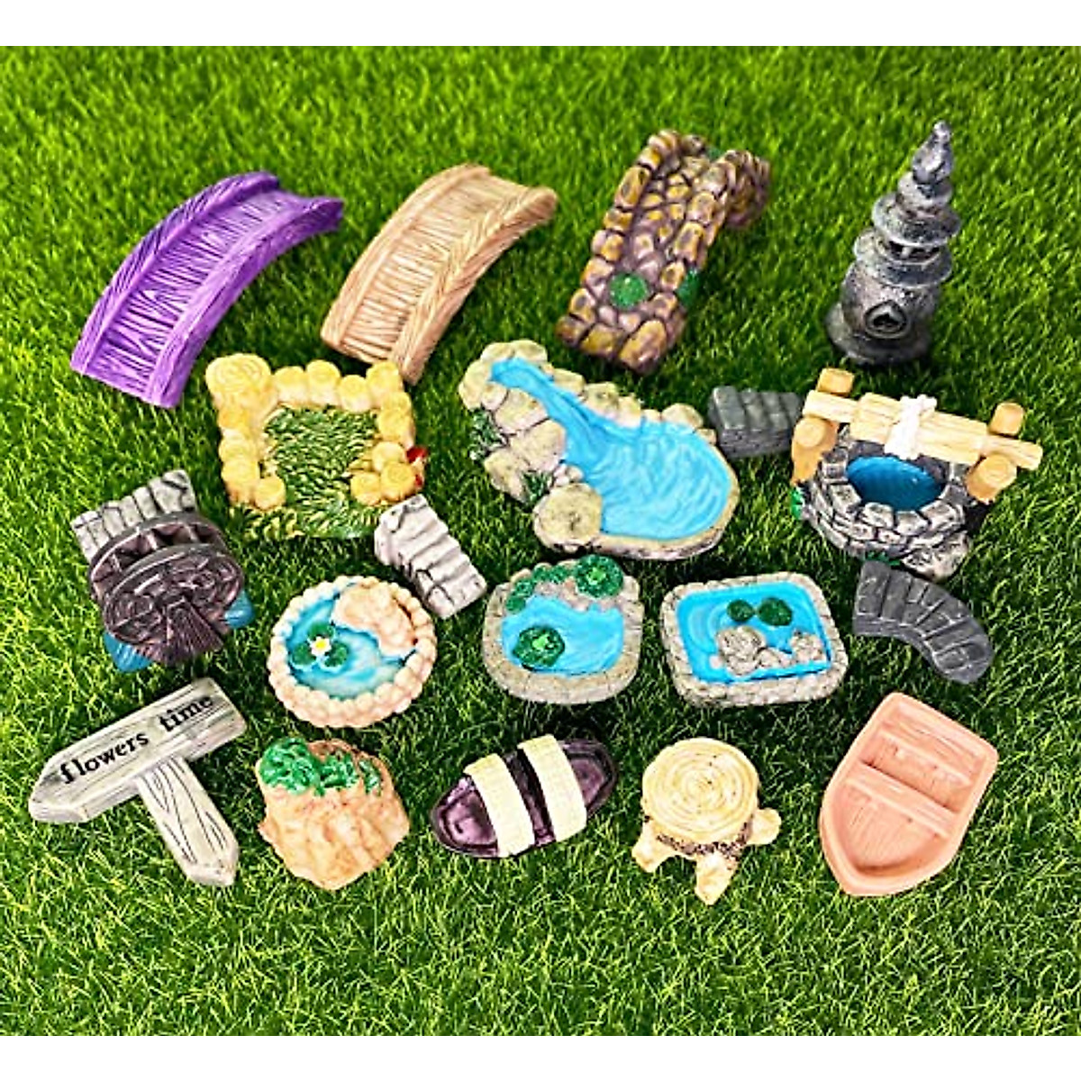 JKanruh 20 Pcs Mini Fairy Garden Accessories Kit, Miniature Garden Figurines,Miniature Pond Lawn Garden Ornament Figurines for Fairy Garden Decoration