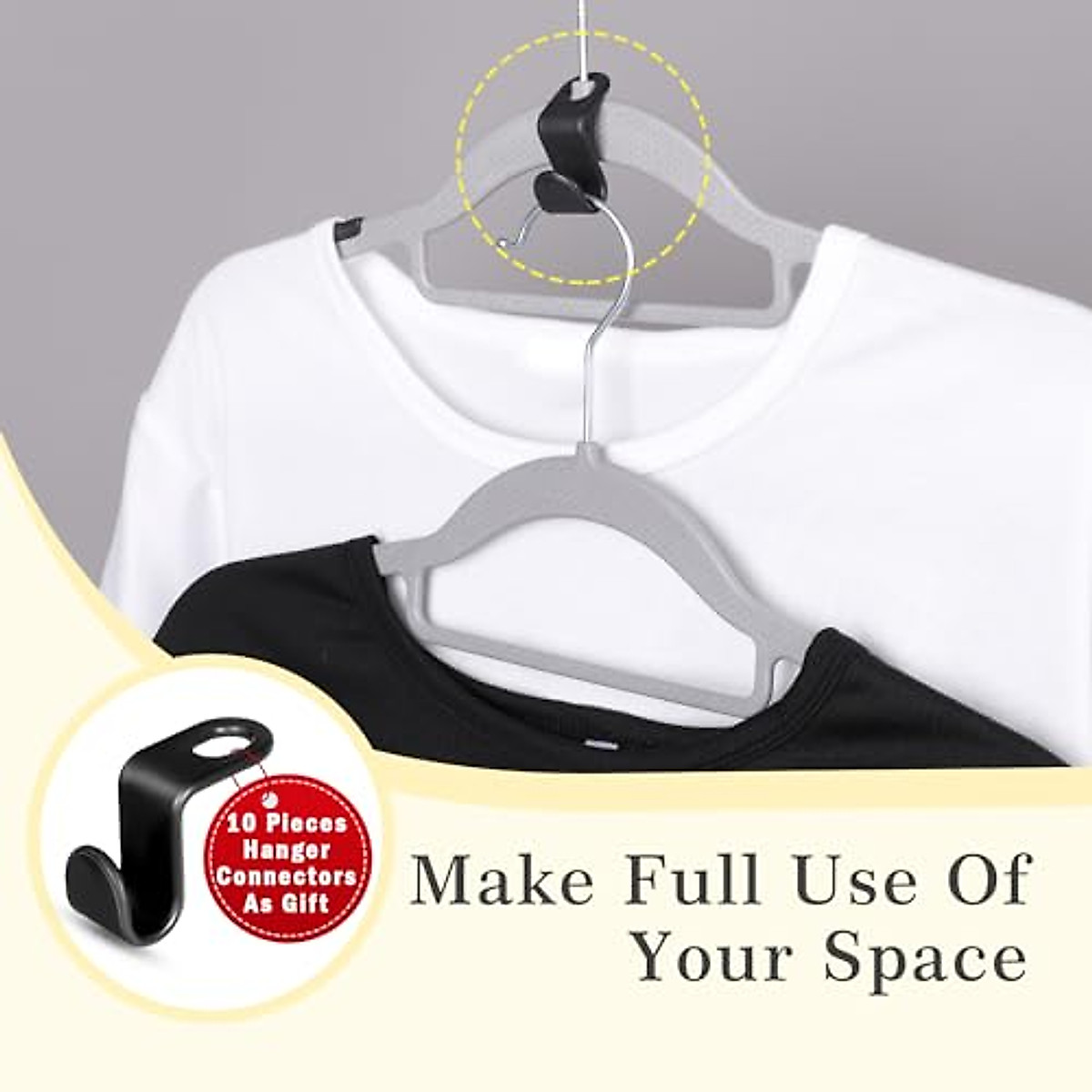 Non Slip Hangers 20 Pack, Clothes Plastic Hangers, Thin Hangers Plastic, Hangers Non Slip, Heavy Duty Hangers, 360° Swivel Space Saving Hangers with Clothes Hooks for Shirts, Pants, Dress (Grey)