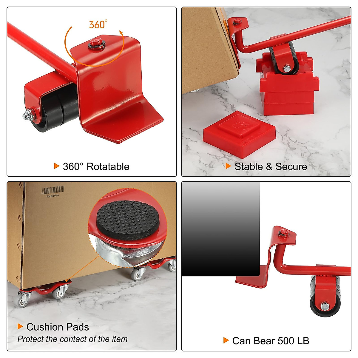 PATIKIL Furniture Mover Dolly, Heavy Furniture Triangle Moving Dolly with 3 Wheels 6-Inch Steel Movers Dolly with Lifter, 500 Lbs Capacity, Red