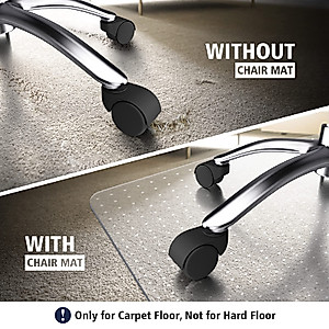 Office Chair Mat for Carpeted Floors with Lip, 48"X36" 2.2mm Thick, Transparent Desk Chair Mats with Studs for Low and Medium Pile Carpets, Easy Glide, Flat Without Curling