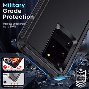 LeYi Compatible for Samsung S20 Ultra Case: Heavy Duty 3 in 1 Samsung Galaxy S20 Ultra Case, Military Grade Shockproof Phone Case Cover for Samsung Galaxy S20 Ultra (Black)