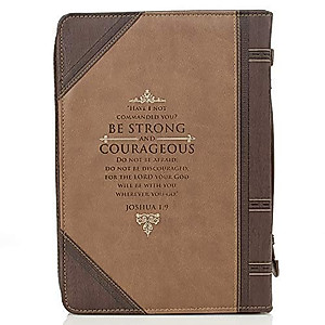 Personalized Custom Bible Cover for Men Brown Joshua 1:9 Faux Leather Christian Gift for Father, Brother, Son, Grandpa, Grandson Laser Engraved Imprinting Your Text Name (Medium)