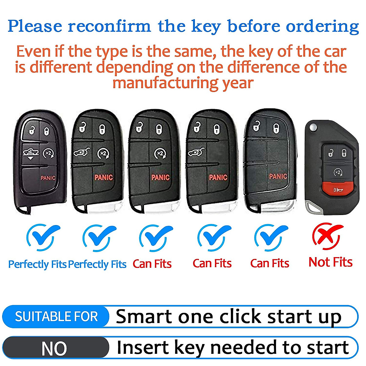 Tukellen Jeep Key Fob Cover - Soft TPU Case Compatible with Grand Cherokee, Renegade, Chrysler, Dodge, RAM, Journey, Dart, Fiat, Durango, Challenger (Blue)