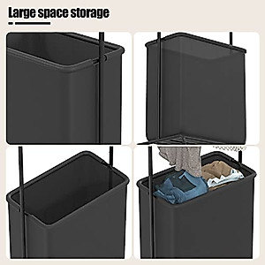 Waktavel Laundry Cart with Hanging Rack, Freestanding Laundry Hamper with Clothing Rack, Laundry Sorter with Hanging Bar and 2 Side Hook for Living Room Bedroom Entrance