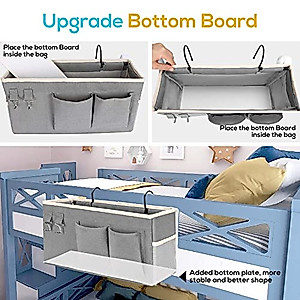 Kanrichu 2pcs Bedside Caddy Hanging Storage Bag, Organizer Baskets with Pockets for Bunk Bed Shelf and Hospital Beds, Loft & Dorm Rooms Chair Bed Rails Accessories (Gray)