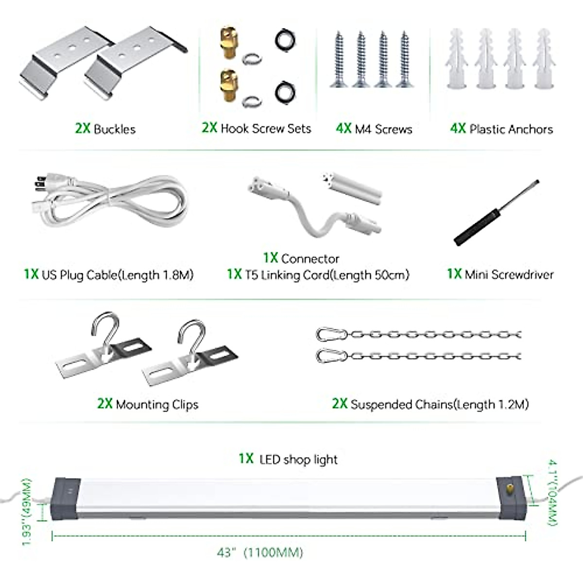 NUOGUAN 100W&120W Linkable LED Shop Light,13000LM Led Utility Shop Lights,5000K Daylight LED Ceiling Lights for Garages Workshops with Plug and ON/Off Pull Chain Hanging & Flush Mount ETL