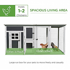 PawHut 63" Outdoor Chicken Coop Wooden, Chicken Cage with Run Area, Nesting Box, Hen House with Waterproof Roof, Removable Tray