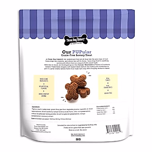 Three Dog Bakery Soft Baked Grain Free Meaty Woofers, Turkey and Cranberry Flavor, Premium Treats for Dogs, Brown, 25 oz