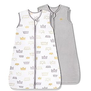 TILLYOU Sleep Sack 2 Pack - Baby Wearable Blanket with 2-Way Zipper, Extra Soft Cotton Sleeveless Sleeping Bag for Infants, Gray Grown, 18-24 Months