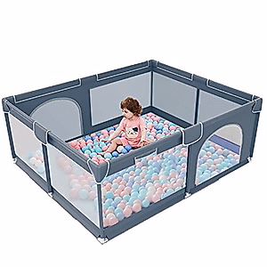 Zdolmy Baby Playpen, Extra Large Baby Play Center Sturdy Square Fence with Breathable Mesh Storage Safety Play Yard Home Indoor & Outdoor for Babies, Infant, Kids, Childs(Grey)