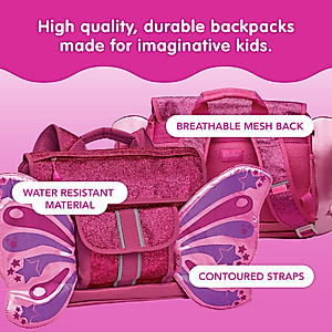 Bixbee Toddler Backpack, Ruby Raspberry Sparkly Butterfly Bookbag for Girls & Boys Ages 3-5 | Daycare, Preschool, Elementary School Bag for Kids | Easy to Carry & Water Resistant