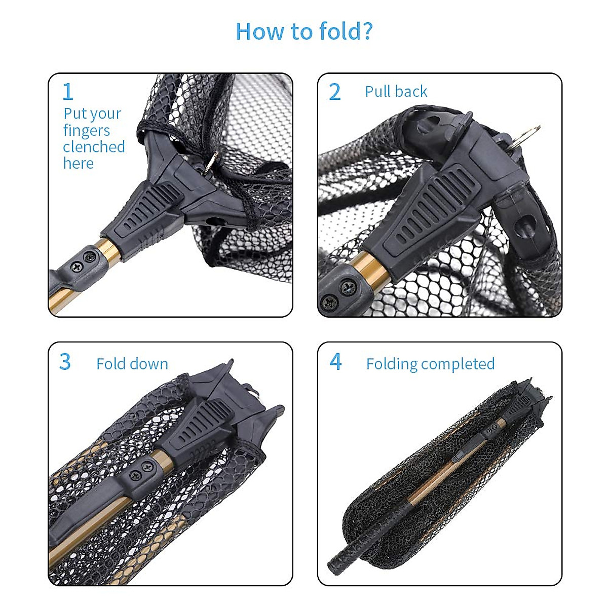 YVLEEN Folding Fishing Net - Foldable Fish Landing Net Robust Aluminum Telescopic Pole Handle and Nylon Mesh 16inch Hoop Size