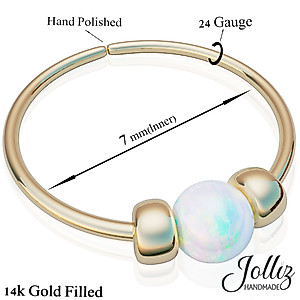 Tiny Gold Nose Ring – Fire White 2mm Opal Nose Piercing 14K Gold Filled Snug 7mm Hoop – Thin 24 Gauge Piercing Jewelry – Dainty Gift Ready Purchase