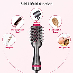 Chimpuk Hair Dryer Brush - One-Step Hot Air Brush, 5 in 1 Hair Curler Straightener Volumizer Blow Dryer, Negative Ion Reducing Frizz and Static, 1000W Hair Comb Styler Kit for All Hair Types