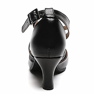 Women's Cross Strap Character Shoes Non-Slip Salsa Latin Ballroom Dance Pumps Black Wedding Heels (8 / Black)