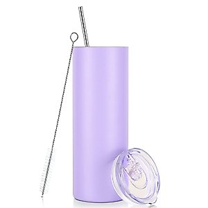 Lifecapido Stainless Steel Skinny Tumbler, 20 oz Tumbler with Lid and Straw, Stainless Steel Tumbler, Insulated Slim Tumbler, Double Wall Vacuum Insulated Tumbler for Hot Cold Drinks, Light Purple
