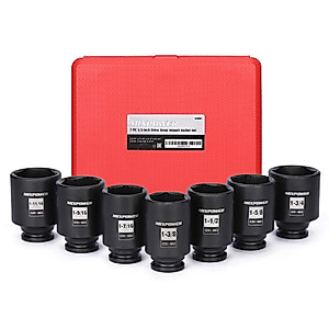 MIXPOWER 1/2-Inch Drive Deep Impact Socket Set, Inch, Cr-Mo, 6-Point, 1-3/8-Inch - 1-3/4-Inch, 7-Piece 1/2" Dr. Deep Spindle Axle Nut Impact Socket Set
