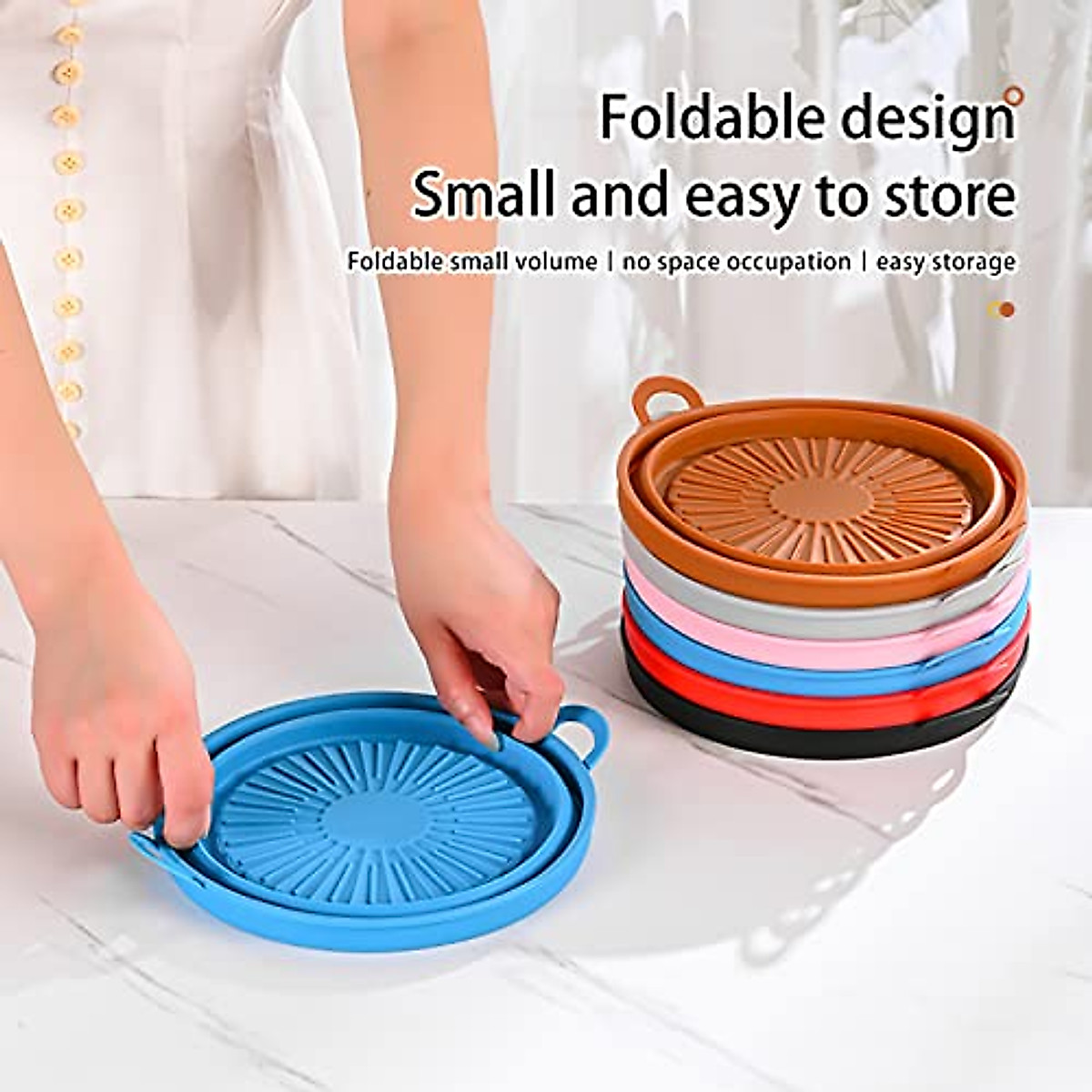 Karjraxrn 8.5 in Air Fryer Silicone Liners Folding Air Fryer Silicone pot, More Space Saving Food Safety Reusable Air Fryer Silicone Basket