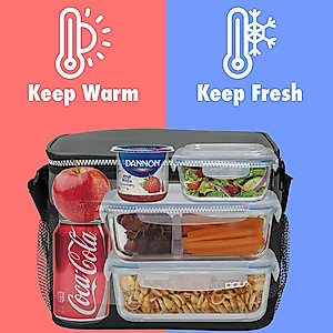 OPUX Insulated Lunch Box Men Women, Lunch Bag for Work School, Leakproof Soft Cooler Tote Adult, Large Lunch Pail Kids Boys Girls, Picnic Beach Food Bag with Shoulder Strap, Grey