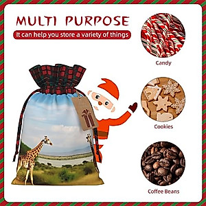 Christmas Gift Bags with Drawstring Burlap Gift Bags African Landscape Christmas Linen Bags for Xmas Party Candy Bags with Cards Xmas Reusable Wrapping Bags Christmas Linen Treat Bags for Holiday