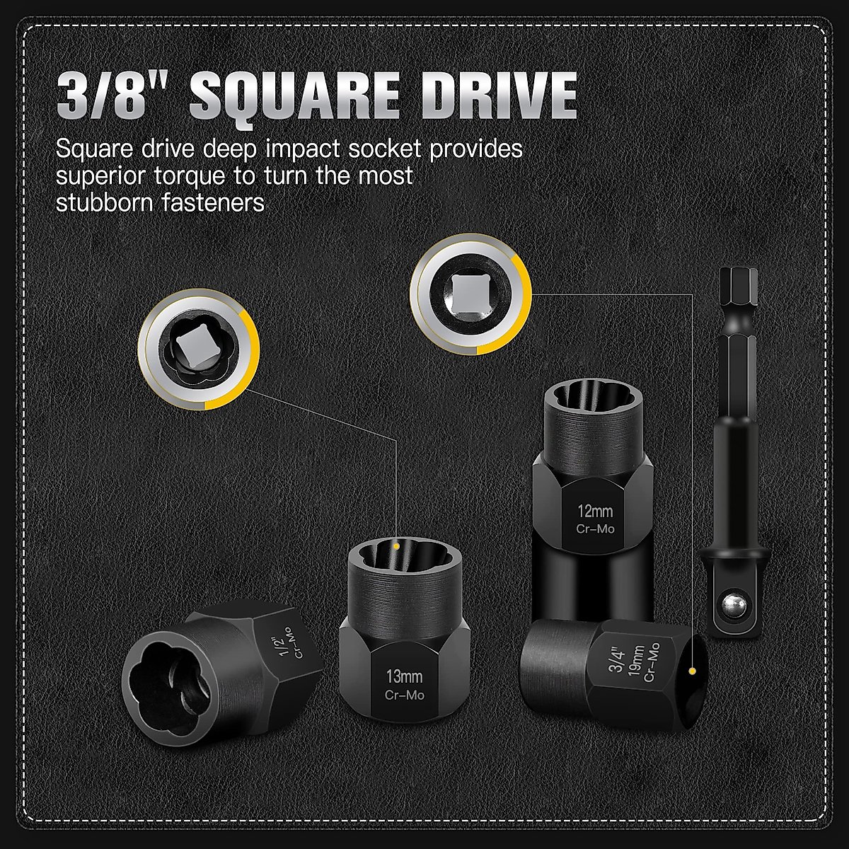 Pgroup Impact Bolt & Nut Remover Set, 15 Pcs (Cr-Mo) Bolt Extractor Tool Set with 3/8 "to 1/4" Hex Adapter and Impact Adapter Reducer 3/8 "to 1/2", Extraction Socket Set for Nuts & Screws with Case