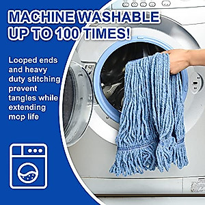 Matthew Cleaning Heavy Duty Mop Head Commercial Replacement for General and Floor Cleaning , Wet Industrial Blue Cotton Looped End String Head Refill (Pack of 3) Blue