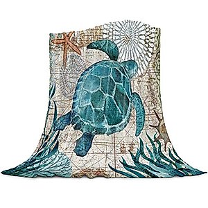 Heart Pain Soft Flannel Fleece Blanket Sea Turtle Breathable Throw Blanket Sea Life Nautical Blue Cozy Blanket for Couch Sofa Bed Living Room Suitable for All Season - 40x50 inch
