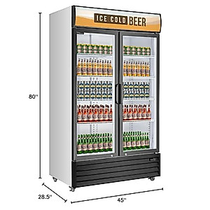 Procool Refrigeration Glass 2 Door Display Cooler "Ice Cold Beer" Design; 35 Cubic Ft., 45" Wide