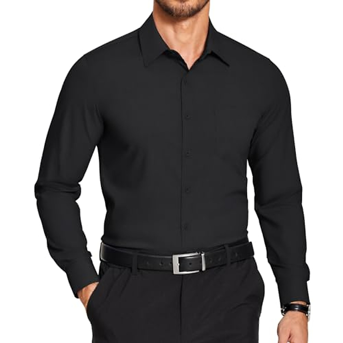 COOFANDY Mens Wrinkle Free Dress Shirts Long Sleeve Regular Fit Business Formal Shirts Button Down Shirts for Men Black