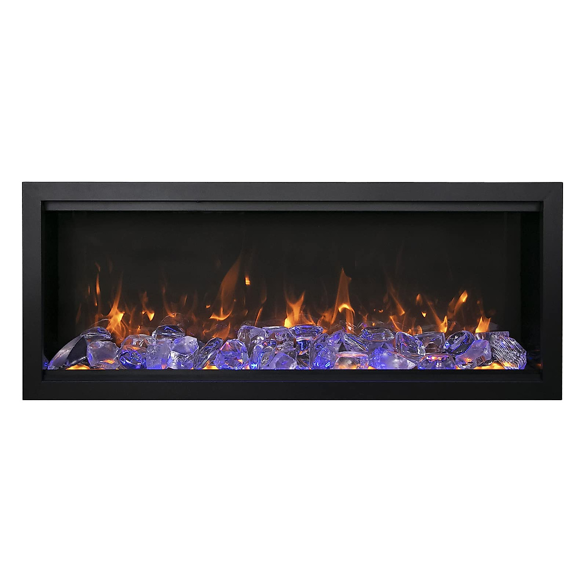 Amantii SYM-60-XT-BESPOKE Symmetry Extra Tall Bespoke 60 Inch Recessed Indoor Outdoor Electric Fireplace, WiFi Bluetooth Speaker Available, with Trim and Ice Media