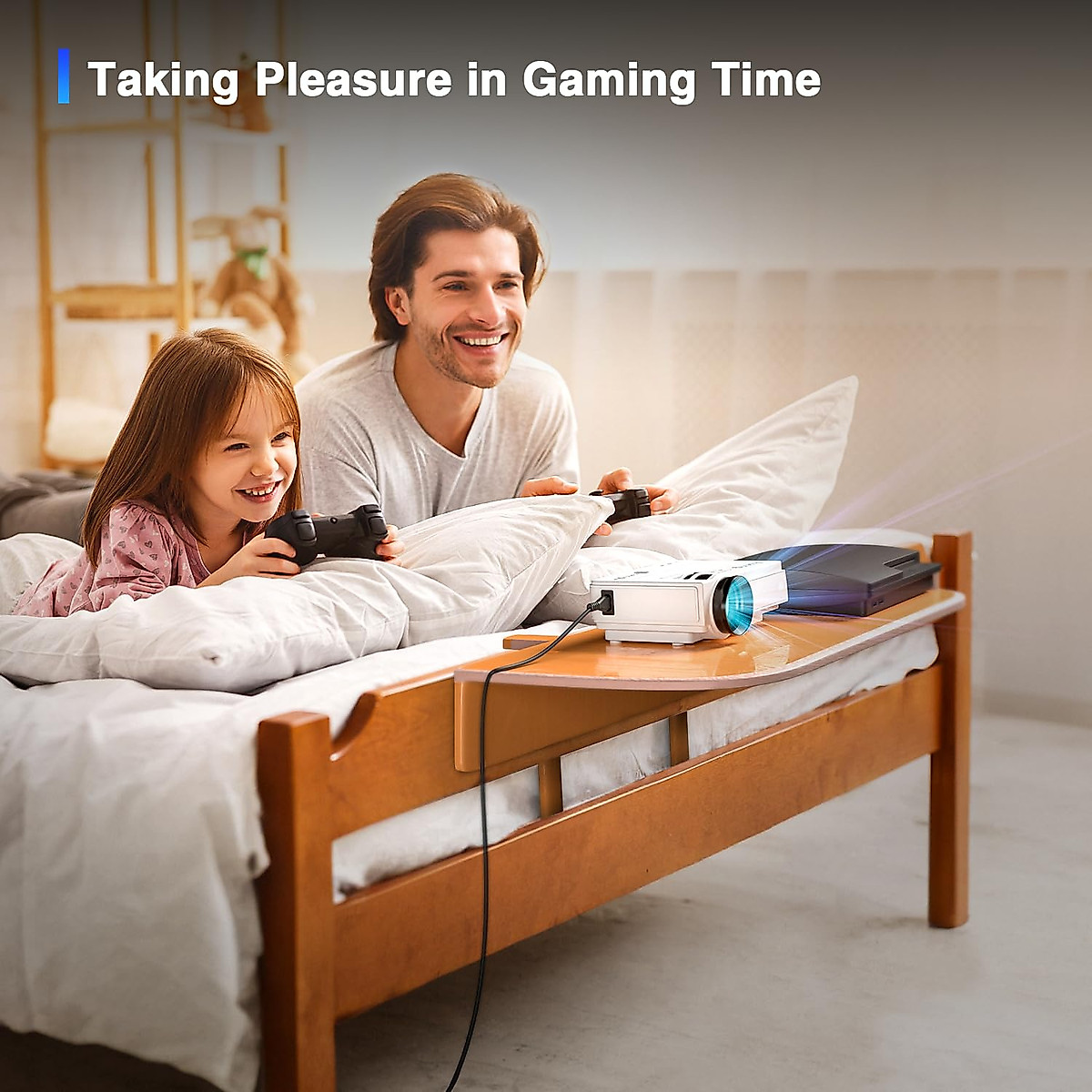 AuKing Projector, 2023 Upgraded Mini Projector, 7500 lumens Multimedia Home Theater Video Projector, Compatible with Full HD 1080P HDMI, USB, VGA, AV, Smartphone, Pad, TV Box, Laptop