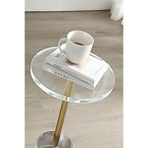 Artmaze Clear Acrylic End Table,Side Table,Brushed Brass Metal,Round,for Office, Living Room and Bedroom,Easy Assembly,12x12 inch，21.3 inch high