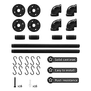 Bailoo Industrial Pipe Pot Pan Rack 21" (2 Pack), Wall mount Pot hangers Pan Hanging Rail Lid Hanger for kitchen with 10 S Hooks