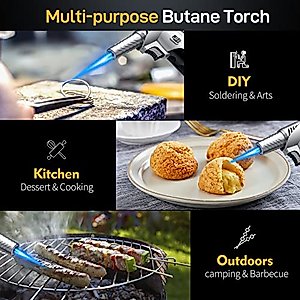 ravs Butane Torch, Refillable Kitchen Torch Lighter Blow Torch with Safety Lock Rotating Angles Adjustable Flame, Culinary Torch for Creme Brulee, Desserts and Baking (Butane Gas Not Included)