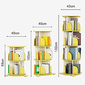 IOCCIOBB Bookcases Rotating Bookshelf Landing 360° Household Multi-Layer Picture Book Storage Rack Saves Space Rack (Color : Yellow, Size : 53 * 68cm)