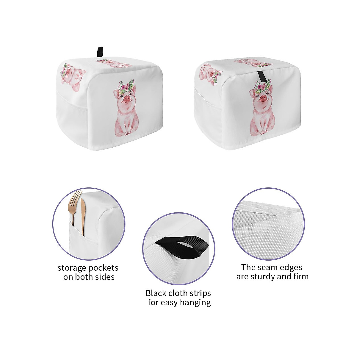 Toaster Covers 4 Slice Pink Piggy Floral Wreath Bread Maker Cover Little Cute Animal Funny Pet Kitchen Bakeware Protecto Fingerprint Protection Small Kitchen Appliance Dust Covers Large