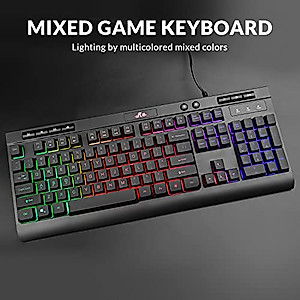 Rii Gaming Keyboard and Mouse Combo,Wired Keyboard and Mouse Set,Full Size LED Rainbow Backlit Keyboard, Gaming Keyboard for Windows/Mac/PC/Chrome and Office/Home/Gamers