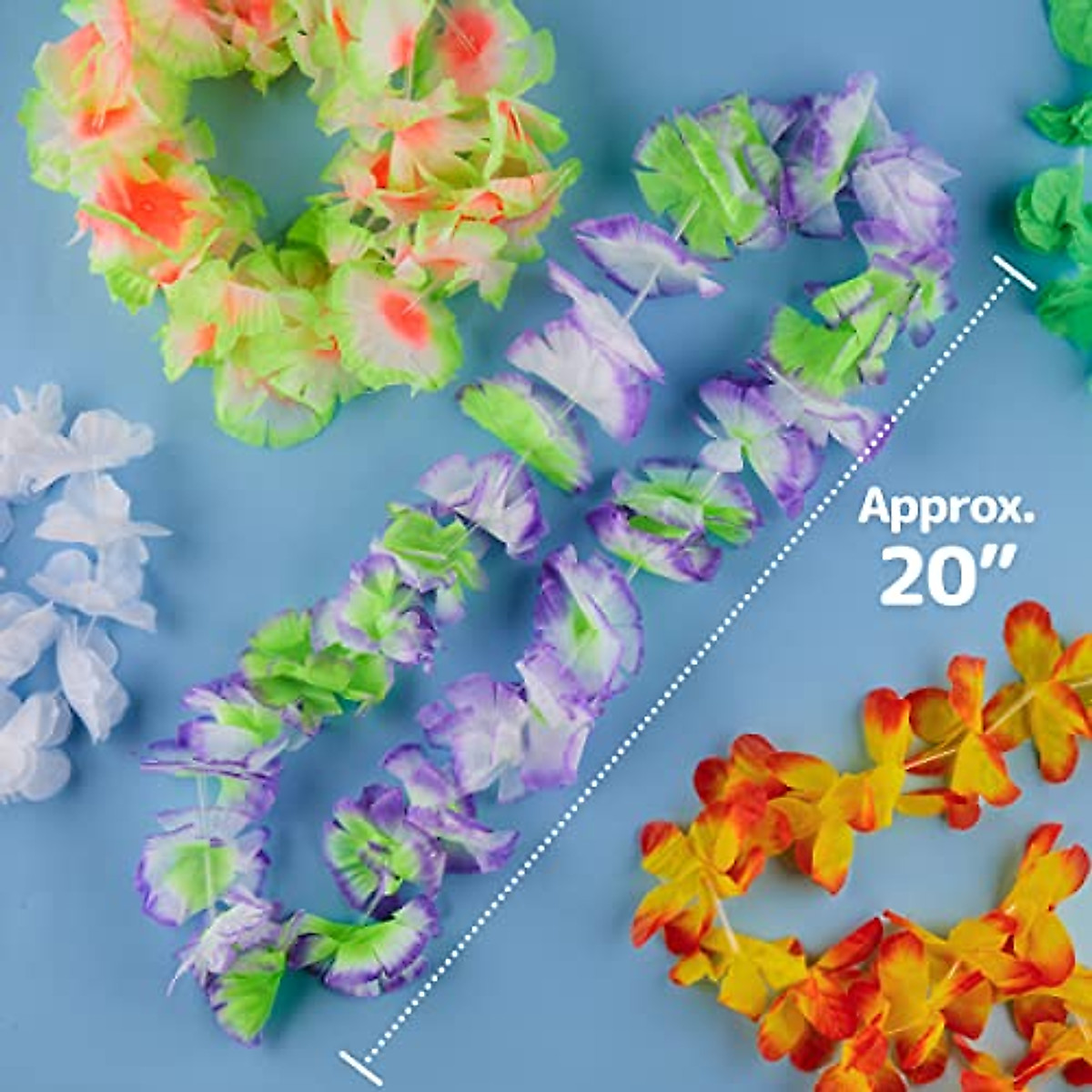 PREXTEX 40 Hawaiian Leis for Luau Party Decorations - Bulk Set of Silk Flower Necklace Leis - Tropical Theme Party Favors - Vibrant Colors Great Adults