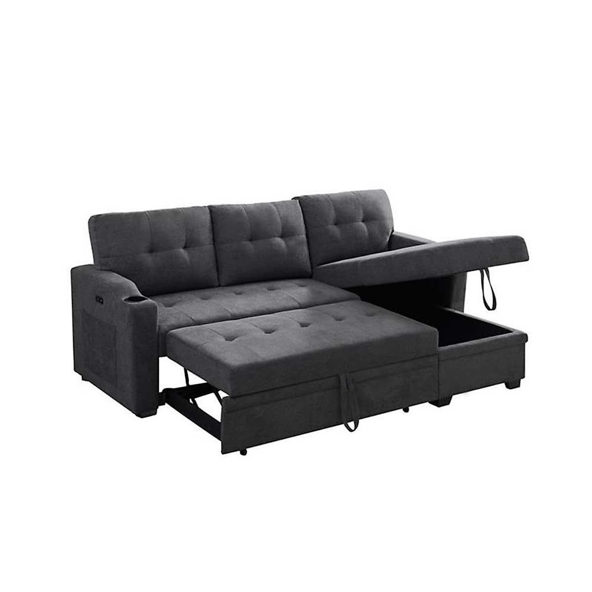 BOWERY HILL Dark Grey Woven Fabric Sleeper Sectional with USB Port