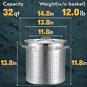 CURTA 32 Quart Large Stock Pot with Lid, NSF Listed, 3-Ply Clad Base, Heavy Gauge 18/8 Stainless Steel Cooking Pot, Commercial Cookware for Soup, Stew & Sauce, Riveted Silicone Handle, Induction Ready