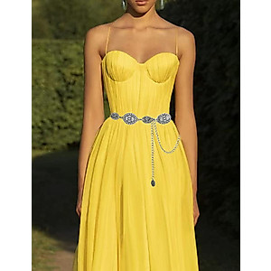 TOPACC Western Metal Oval Concho Chain Belt for Women Silver Cowgirl Belt for Dresses Jeans Country Concert Outfit