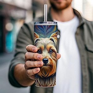 Silky Terrier Dog Art Nouveau Skinny Tumbler 20oz with Straw Insulated Water Bottle Gift