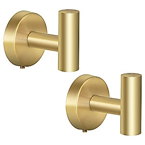 Augegel Towel Hooks,Robe Hooks,2 Heavy Duty Door Hanger Towel Robe Clothes Cabinet Closet Sponges Hook for Bathroom Kitchen Garage Gotel (2 Pack, Golden)