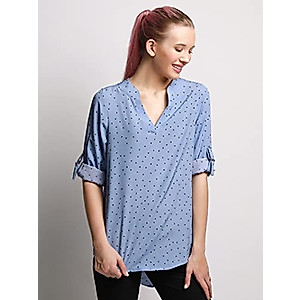 roswear Women's V Neck Long Sleeve Loose Fit Shirt Dressy Casual Blouses Baby Blue X-Large